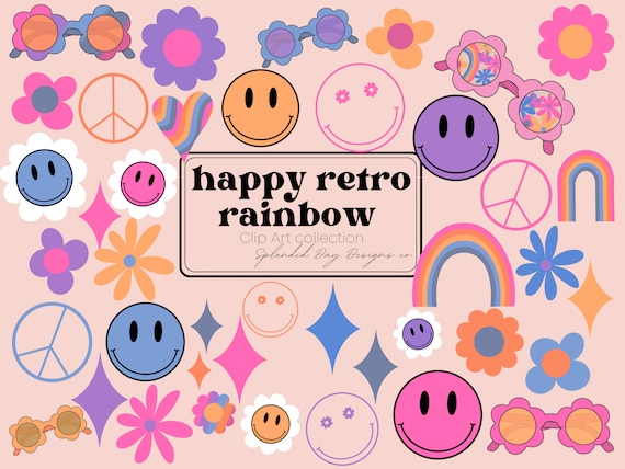 Pink Retro Rainbow Clip Art Groovy Rainbow 70s Clip Art - Etsy
