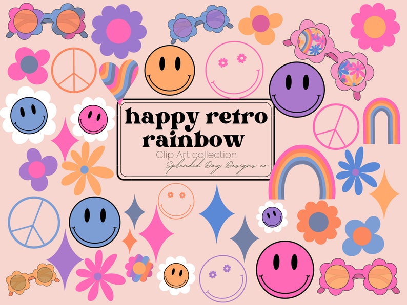 Pink Retro Rainbow Clip Art Groovy Rainbow 70s Clip Art - Etsy
