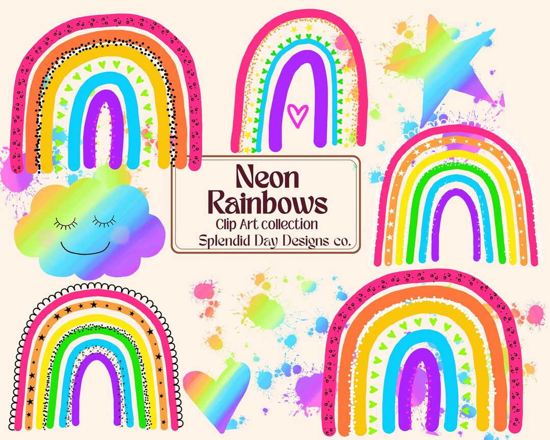 Neon Rainbow Clip Art, Watercolor Clip Art, Watercolor Rainbow, Heart ...
