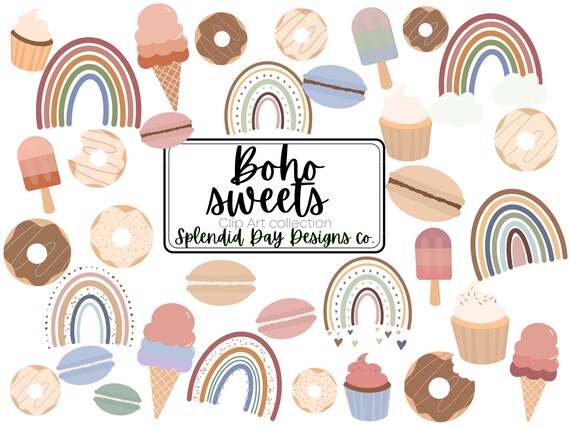 Boho Rainbow and Sweet Treat Clip Art Ice Cream Cupcakes - Etsy Australia
