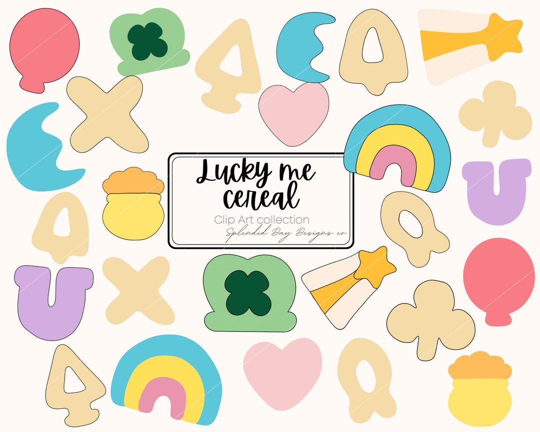 Happy Cereal Clip Art, Heart Stars and Clovers, Cereal Clip Art, 90s ...