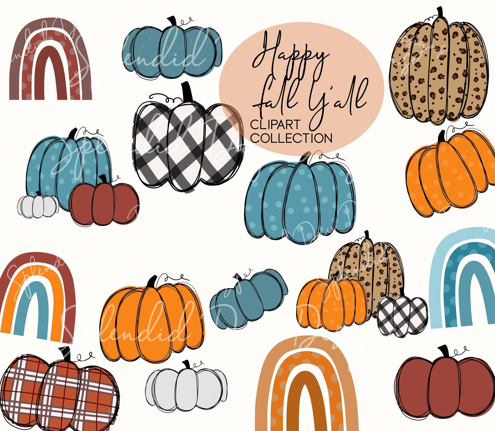 Fall Pumpkin Clip Art Fall Clip Art Autumn Rainbow Happy - Etsy