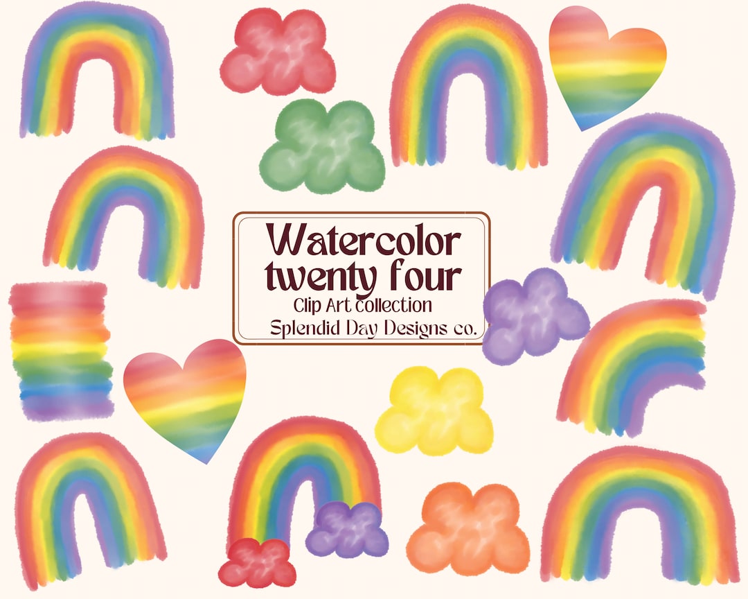 Watercolor Rainbow Clip Art, Watercolor Clip Art, Watercolor Rainbow ...