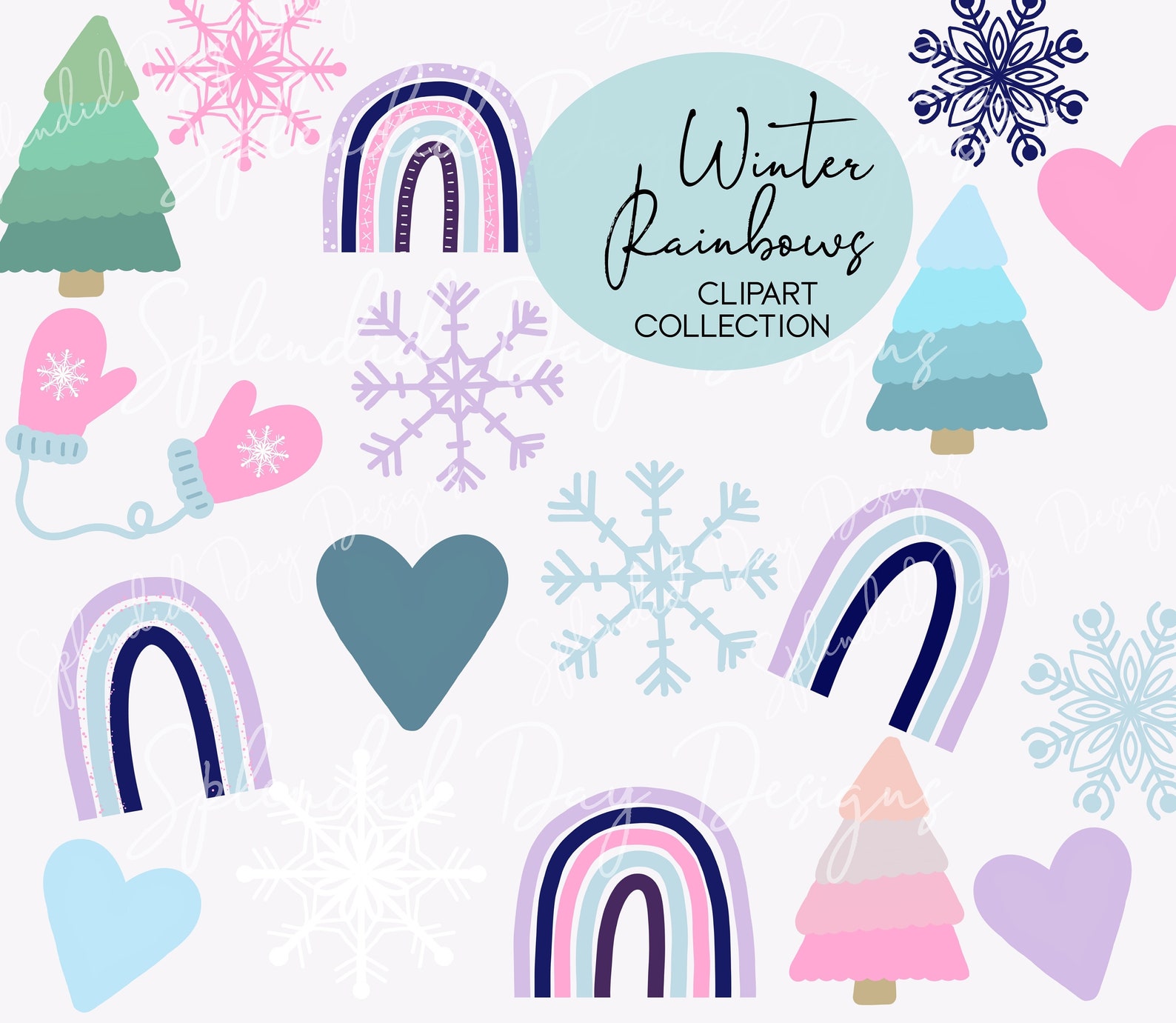 Winter Clipart Winter Rainbow Clip Art Christmas Tree | Etsy