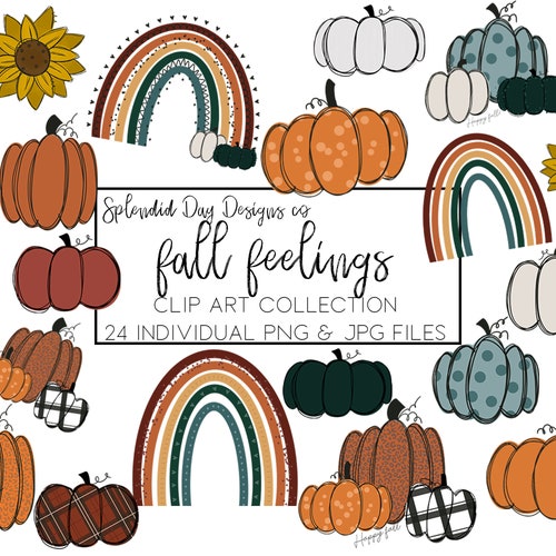 Fall Pumpkin Clip Art Fall Clip Art Autumn Rainbow Happy - Etsy