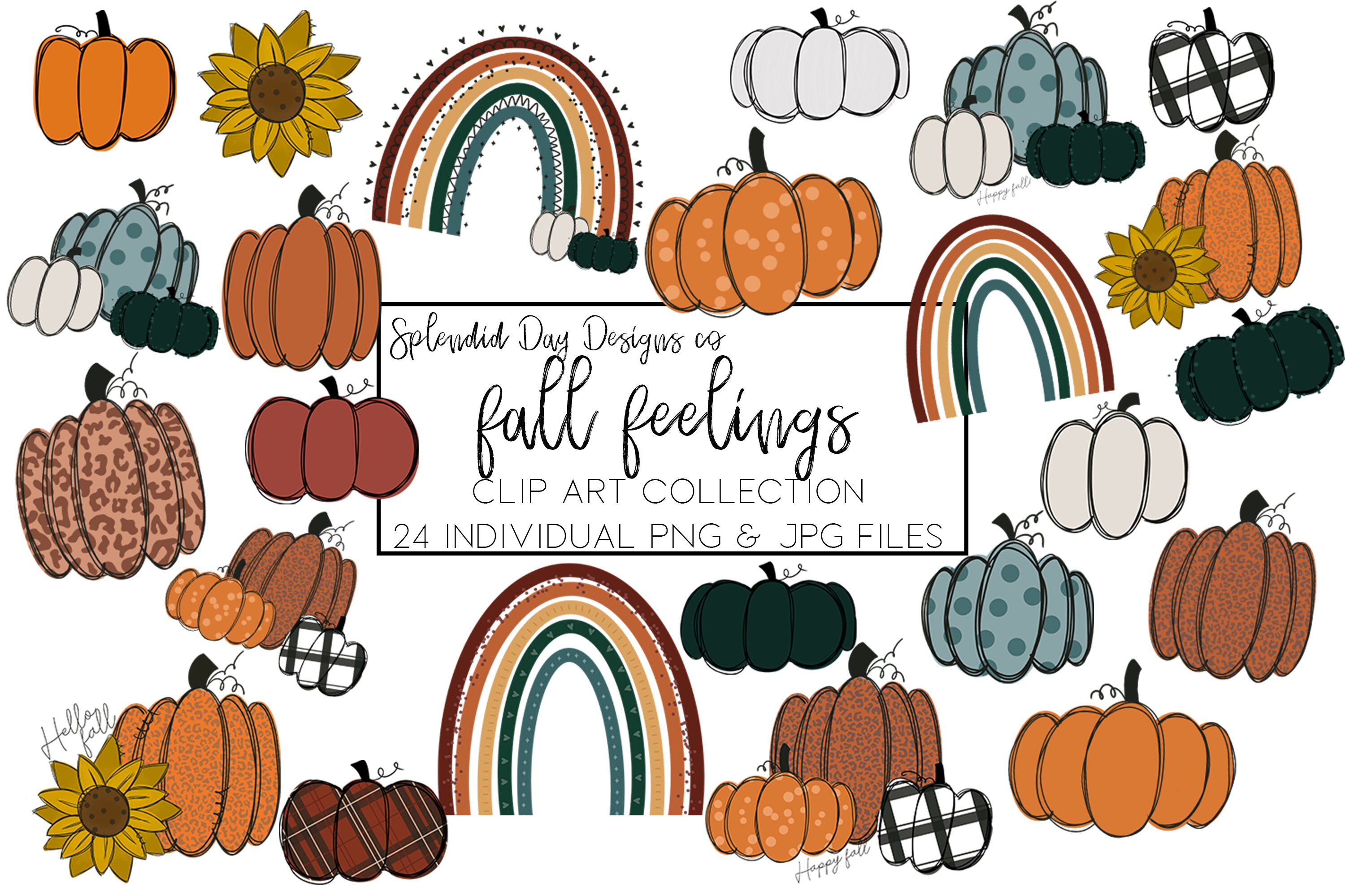 Fall Clip Art Pumpkin Clip Art Autumn Rainbow Happy Fall - Etsy