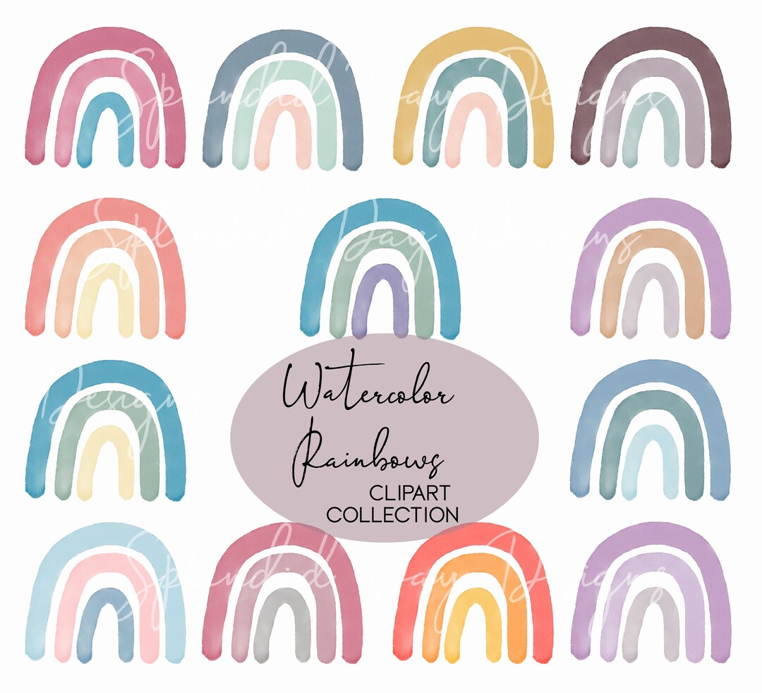 Watercolor Rainbow Clip Art, Watercolor Clip Art, Watercolor Rainbow ...