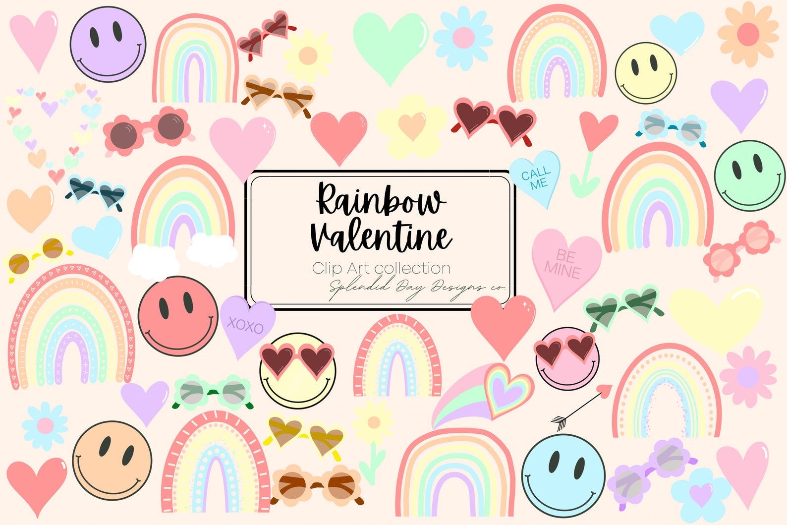 Rainbow Valentine Clipart Valentines Day Clip Art Groovy - Etsy
