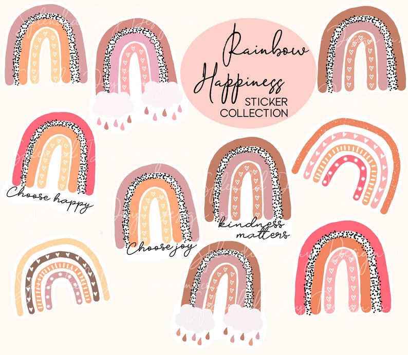 Muted Rainbow Stickers Fall Clip Art Autumn Rainbow Sun | Etsy