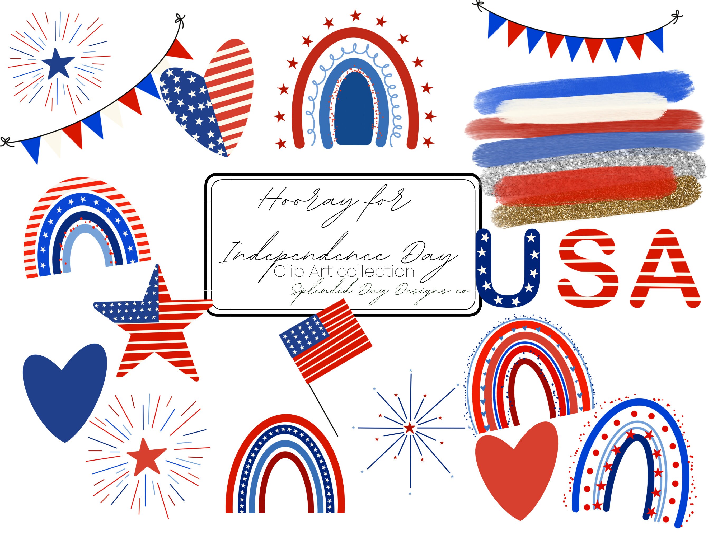 4th of July Clip Art Red White and Blue Independence Day - Etsy