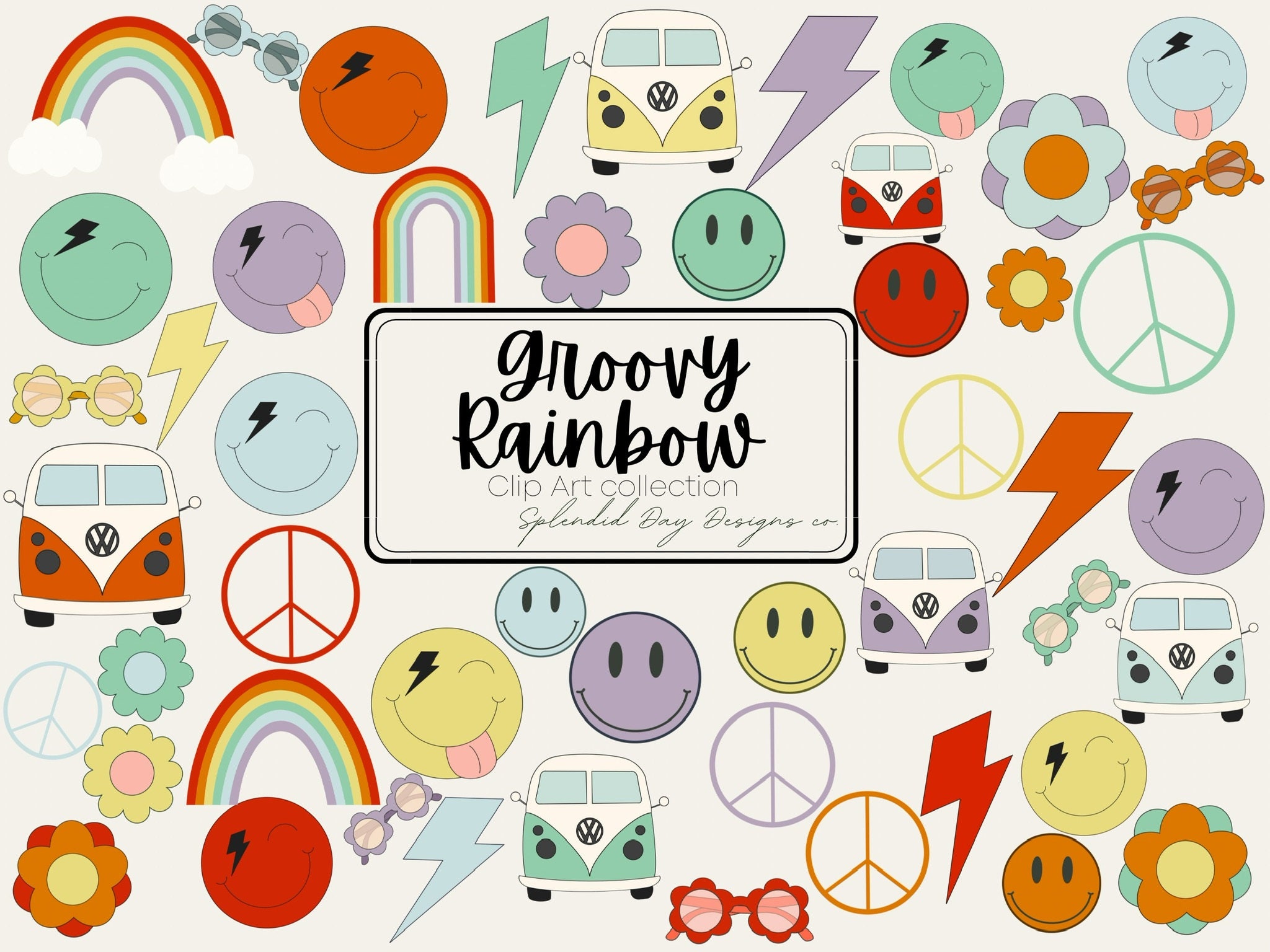 Groovy Rainbow Clip Art Retro Rainbow 70s Clip Art Happy - Etsy