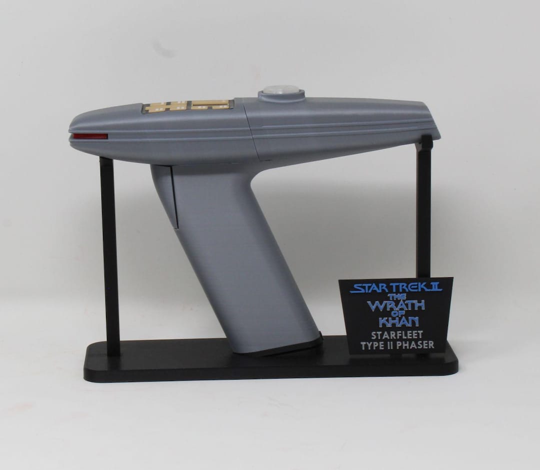 Star Trek Wrath of Khan Phaser Type II With Optional Display Stand and Holster, 3D Printed Prop ...