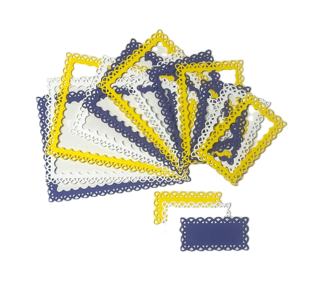 15 Scalloped Cardstock Frames: Blue, White & Yellow Paper Die Cuts - Etsy