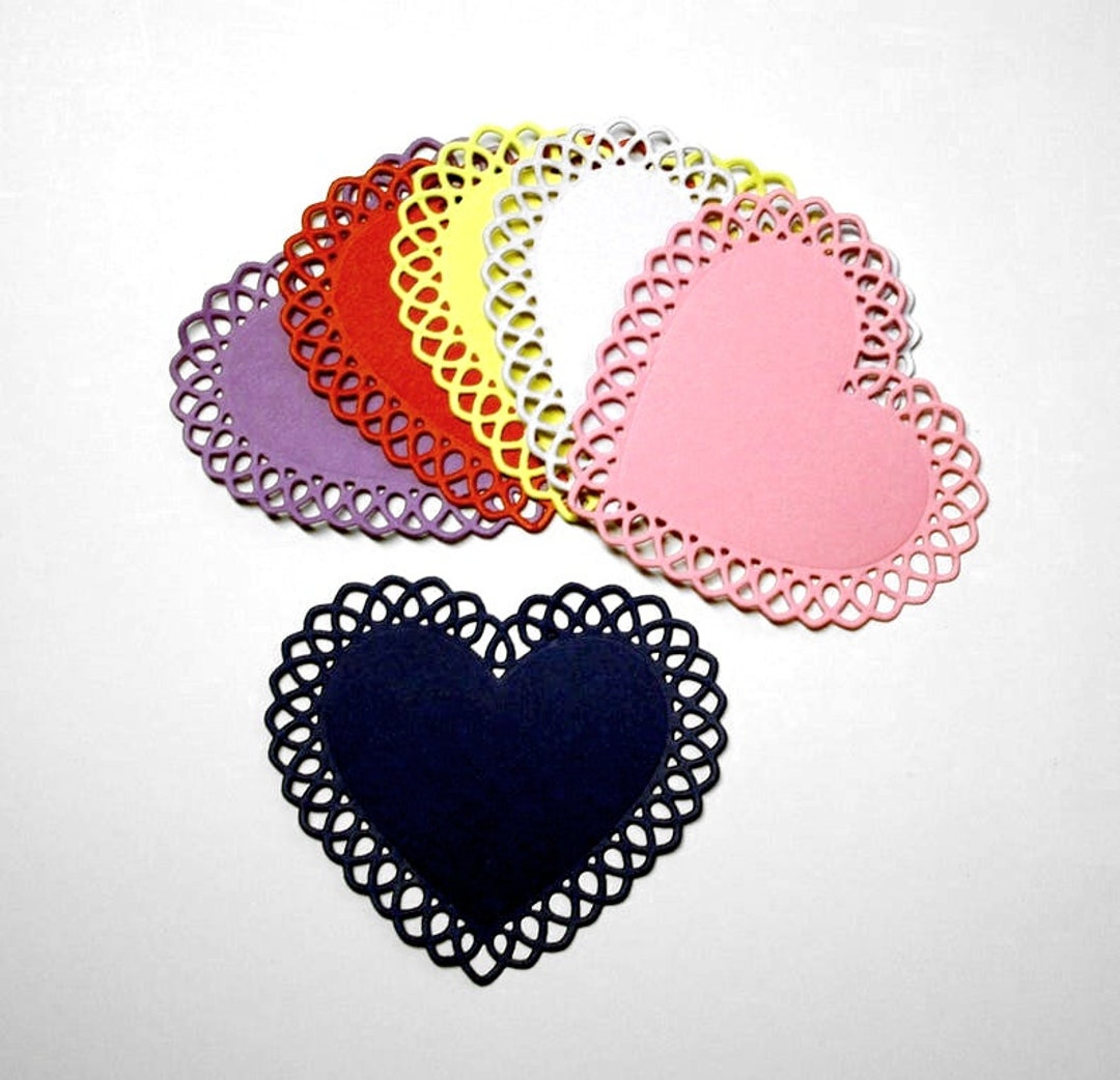 6 Beautiful Lacy Hearts Die Cuts, Embellishments, Paper Cuts ...