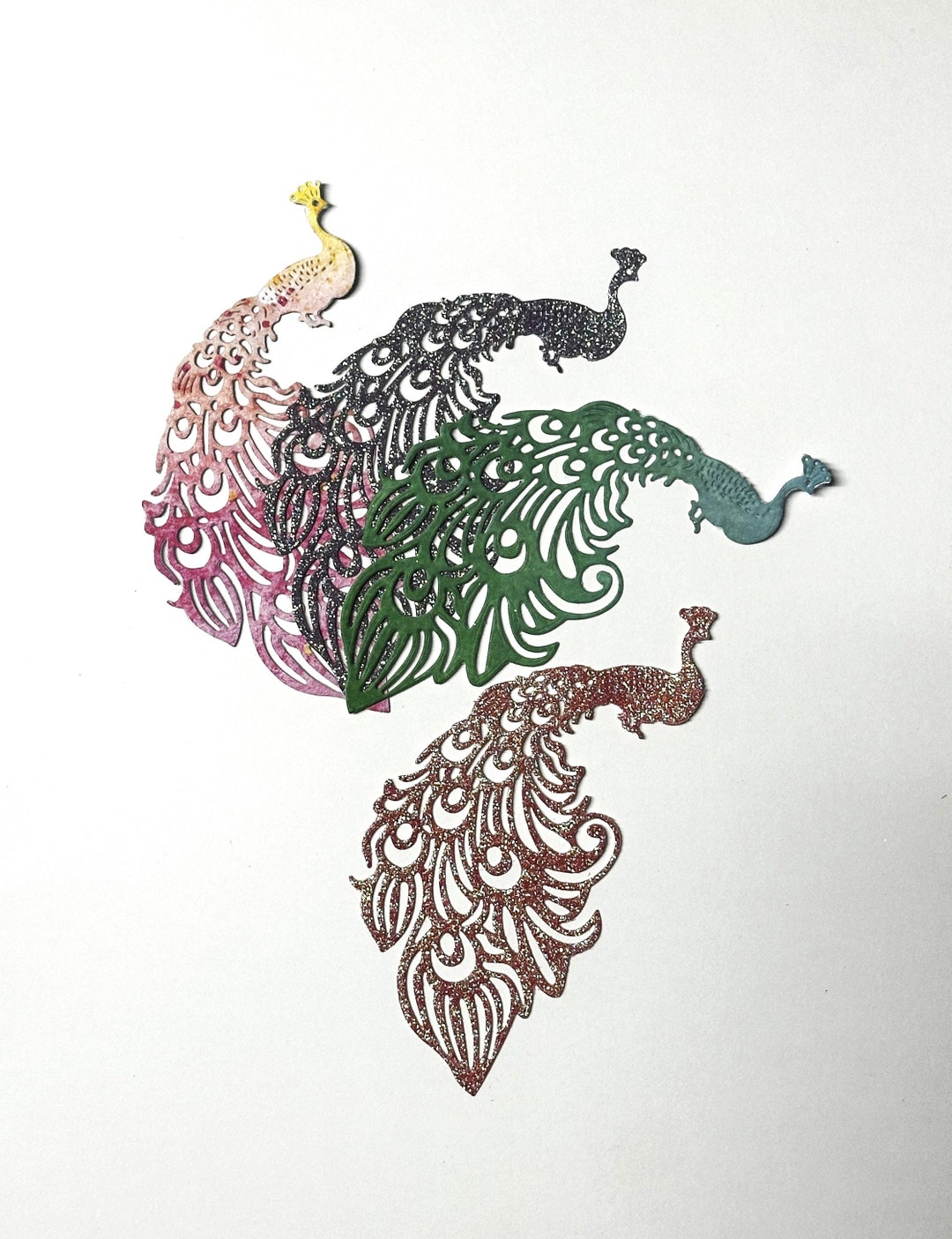 2 Glitter and 2 Swirl Detailed Peacocks Die Cuts, Scrapbooking, Card ...