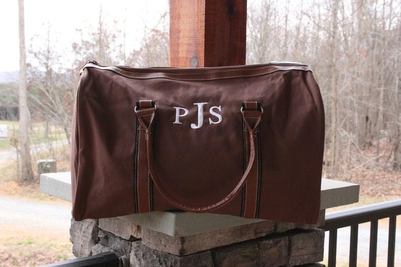 Monogrammed Mens Duffel Bag Personalized Brown Weekender Bag Etsy