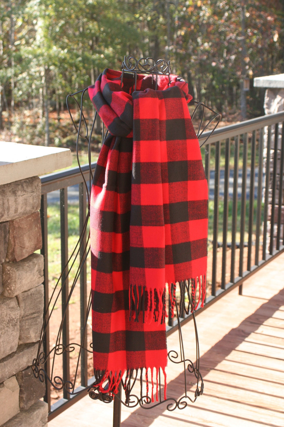 Personalized Scarf Red and Black Buffalo Check Fringed Scarf Ladies ...