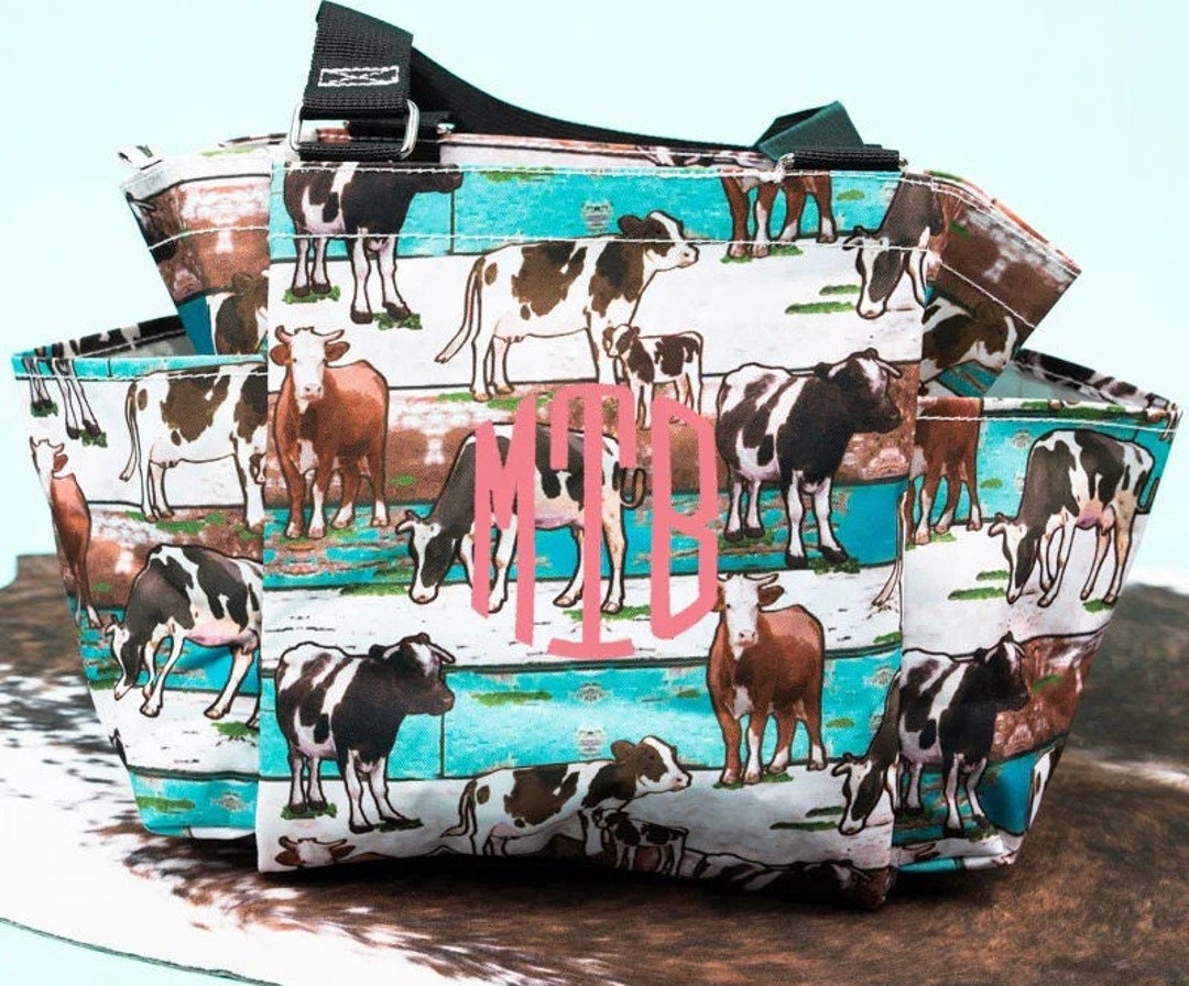 Monogrammed Cow Caddy Bag Personalized Tote 4H Organizer - Etsy