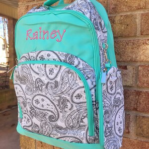 Girls Gray Backpack Personalized School Book Bag Gray Paisley Backpack ...