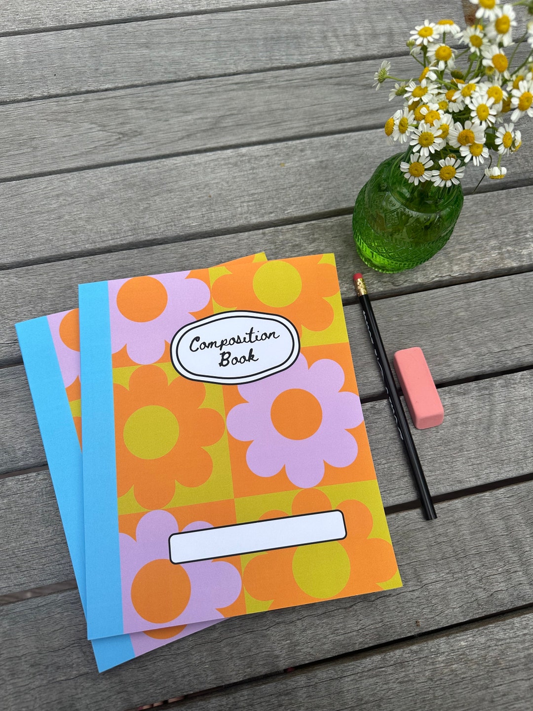 Composition Journal: Aesthetic Retro Flower Design / 120 Pages Blank ...