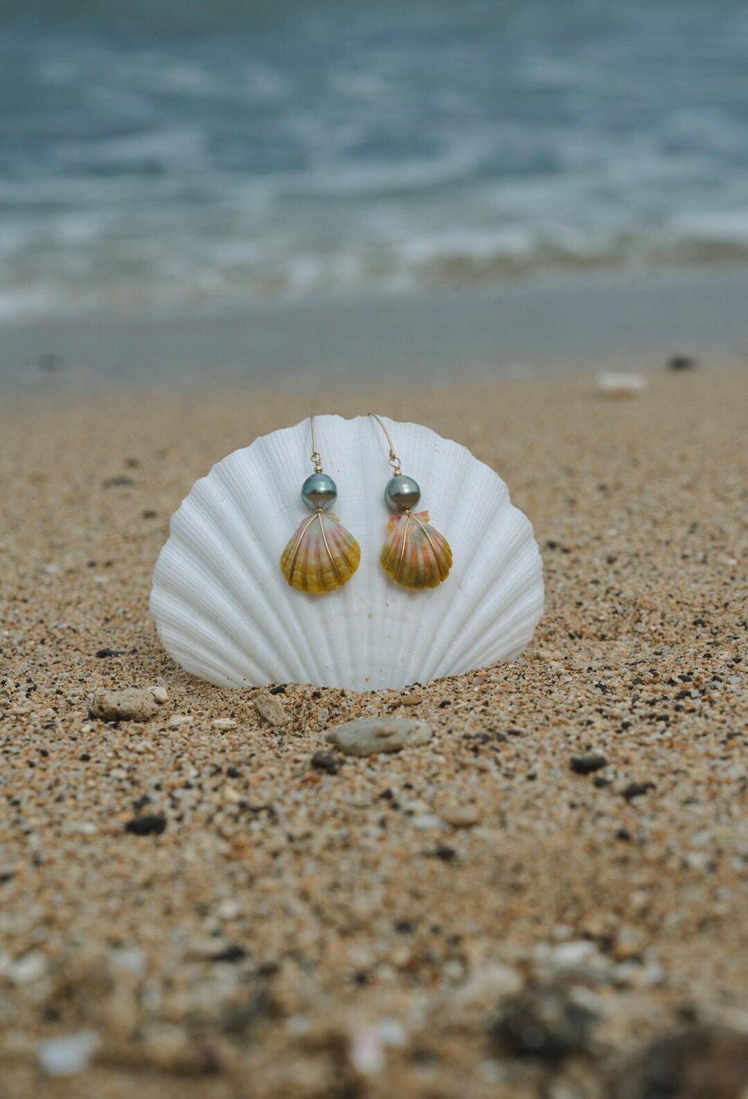 Kauai Sunrise Shells With Tahitian Pearls on Marquis Ear Wires in 14k ...