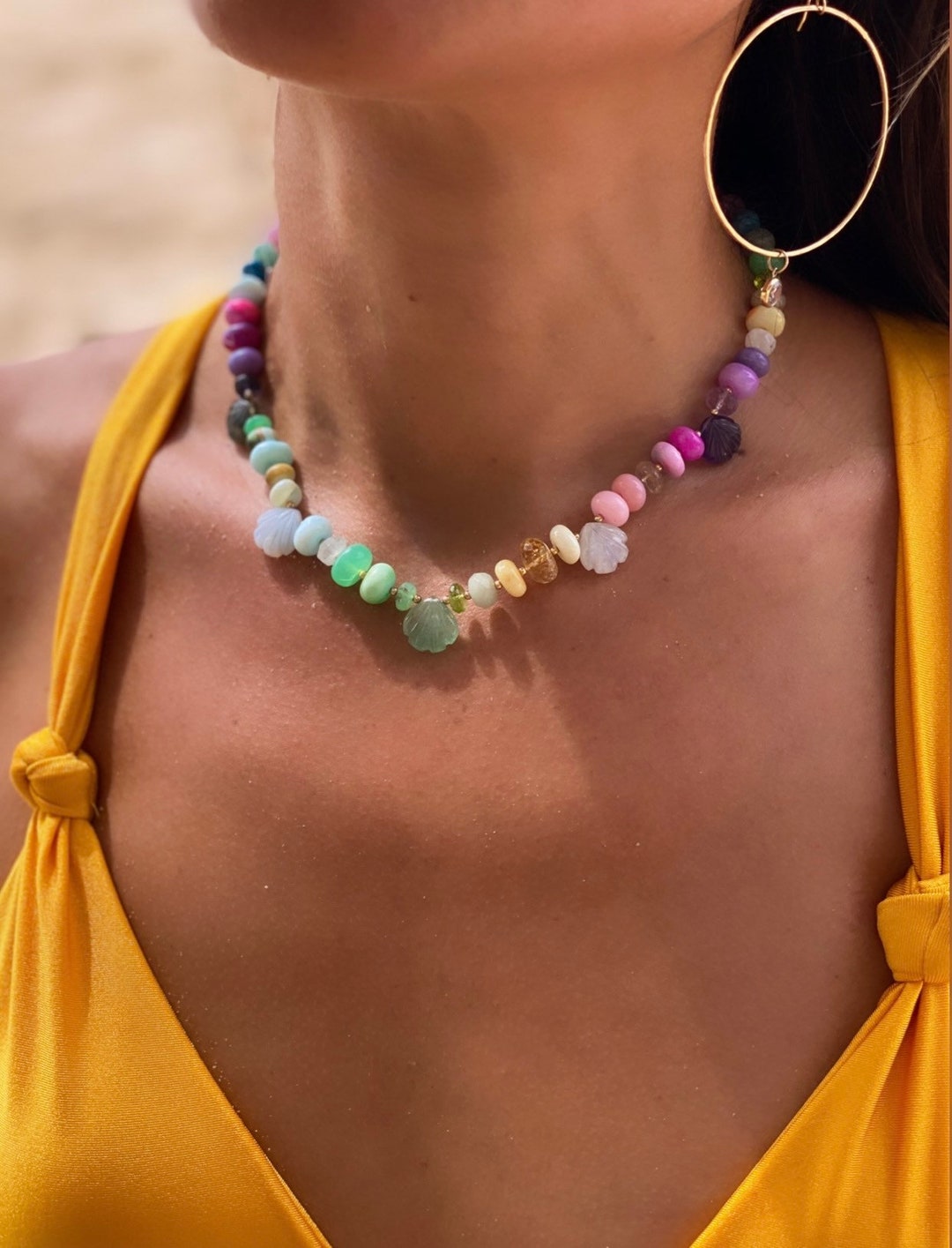 Rainbow Sea Shell Gemstone Necklace - Etsy