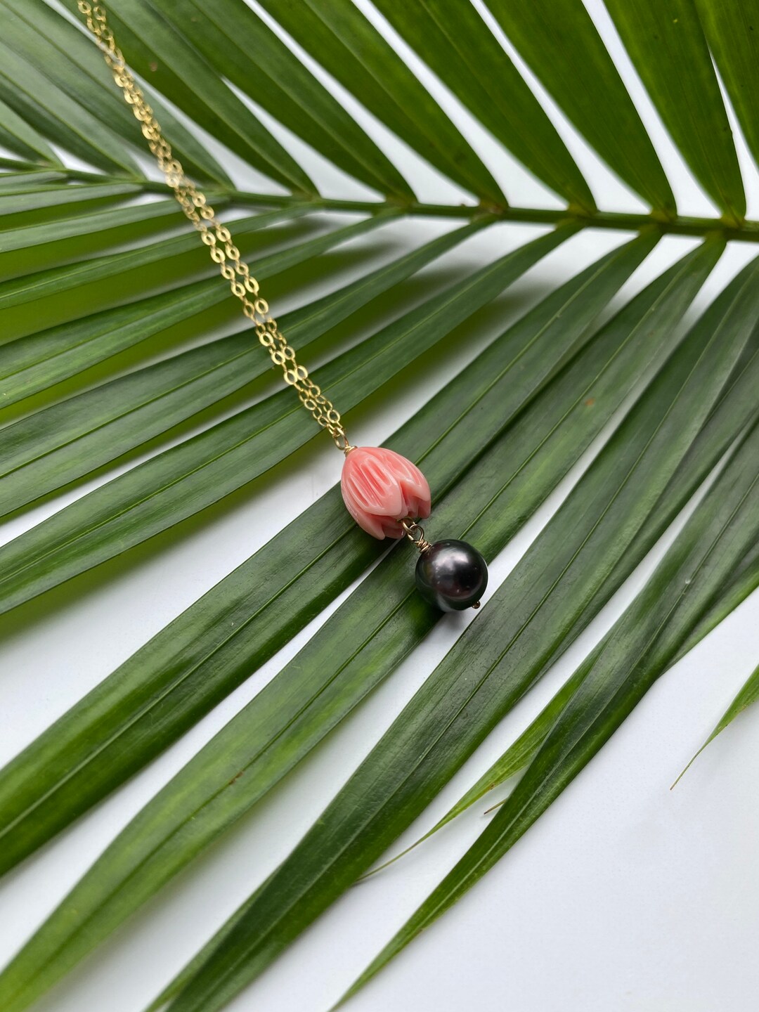 Pink Pikake and Tahitian Pearl Necklace in Your Choice of Material - Etsy