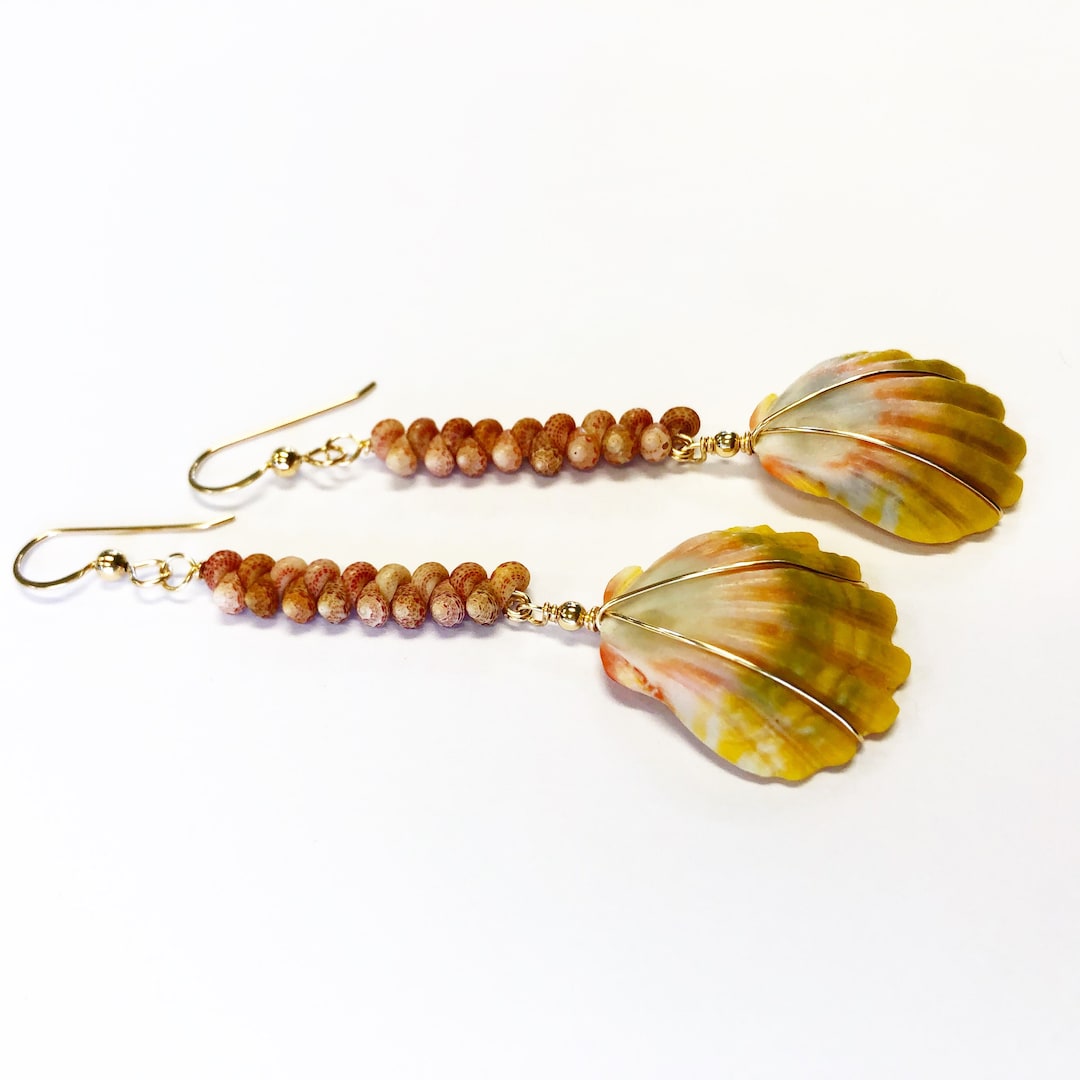 Kahelelani Shell Bar Earrings Featuring Kauai Sunrise Shells - Etsy
