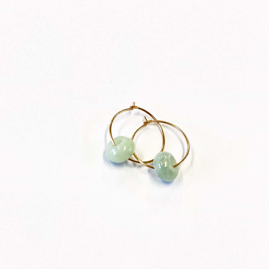 Petite Floating Jade Hoops in 14k Gold Fill - Etsy