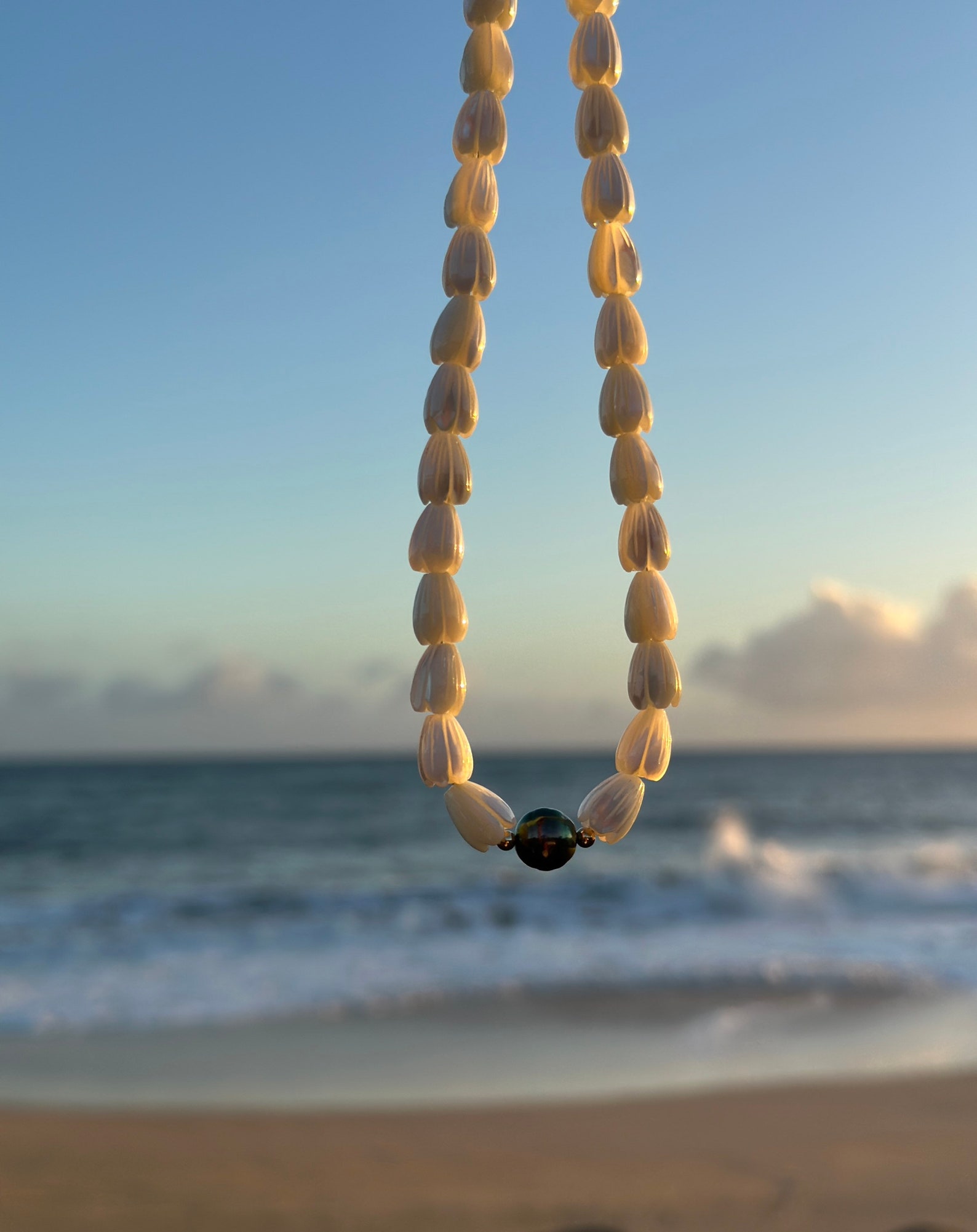 Hand Carved Mother of Pearl Pikake Necklace: Tahitian Pearl Lei - Etsy