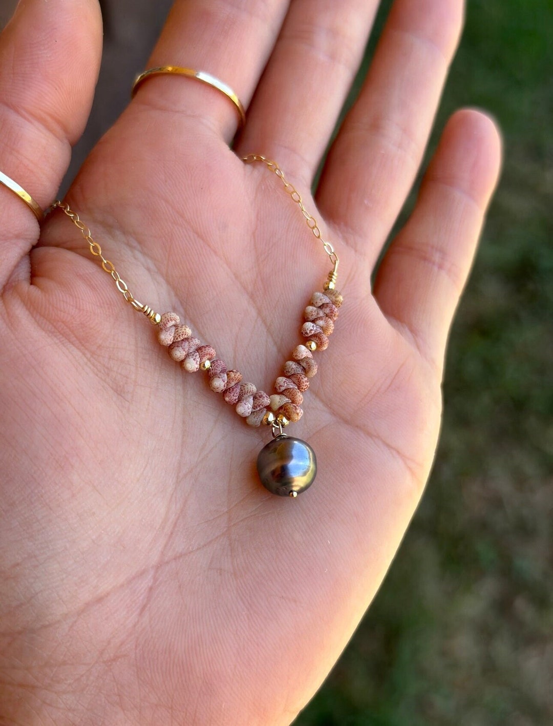 Kahelelani Shell Necklace: Tahitian Pearl, Kauai Handmade Jewelry - Etsy