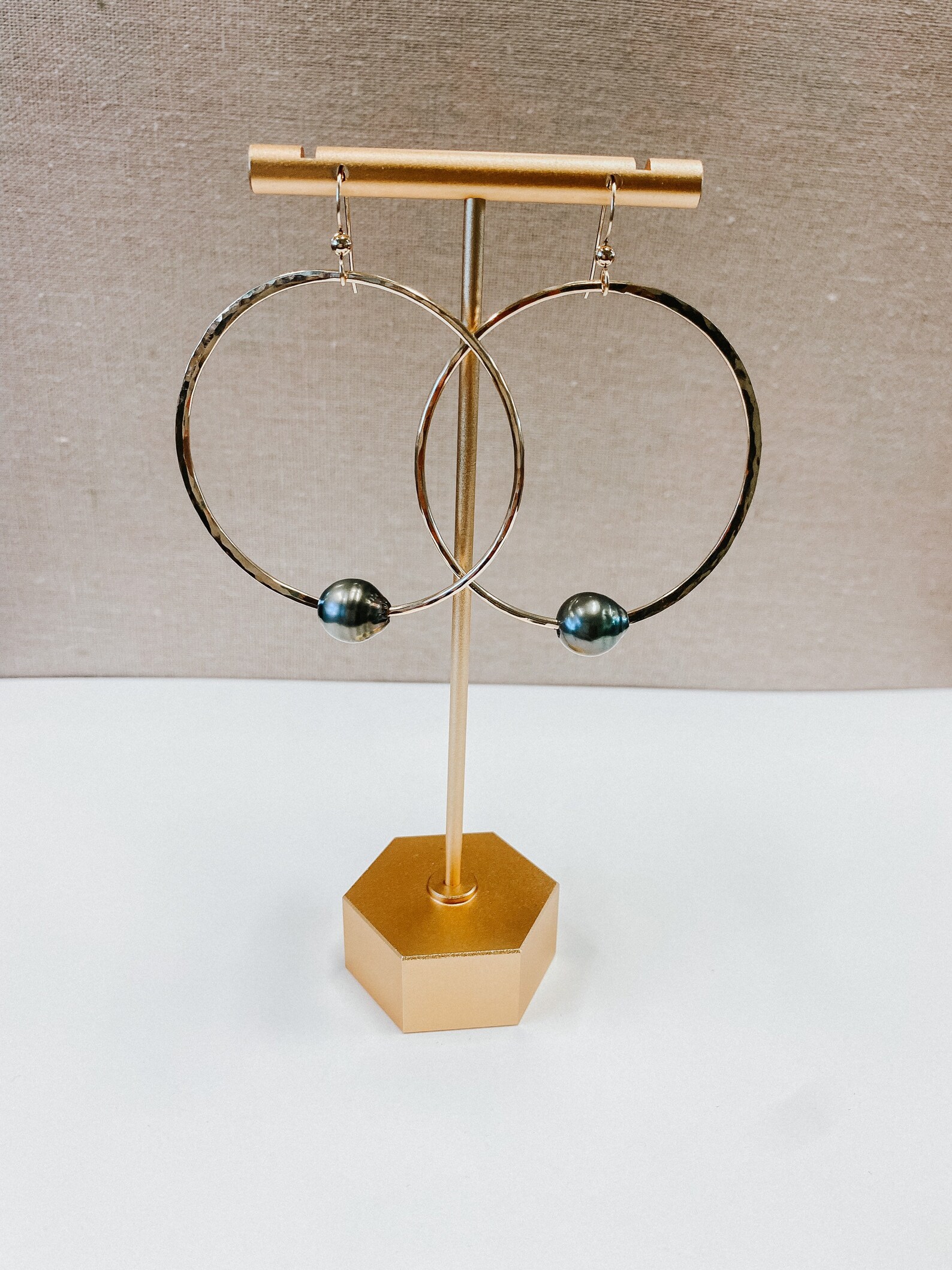 Sparkly Hammered Crescent Moon Hoops Featuring Floating Tahitian Pearls ...