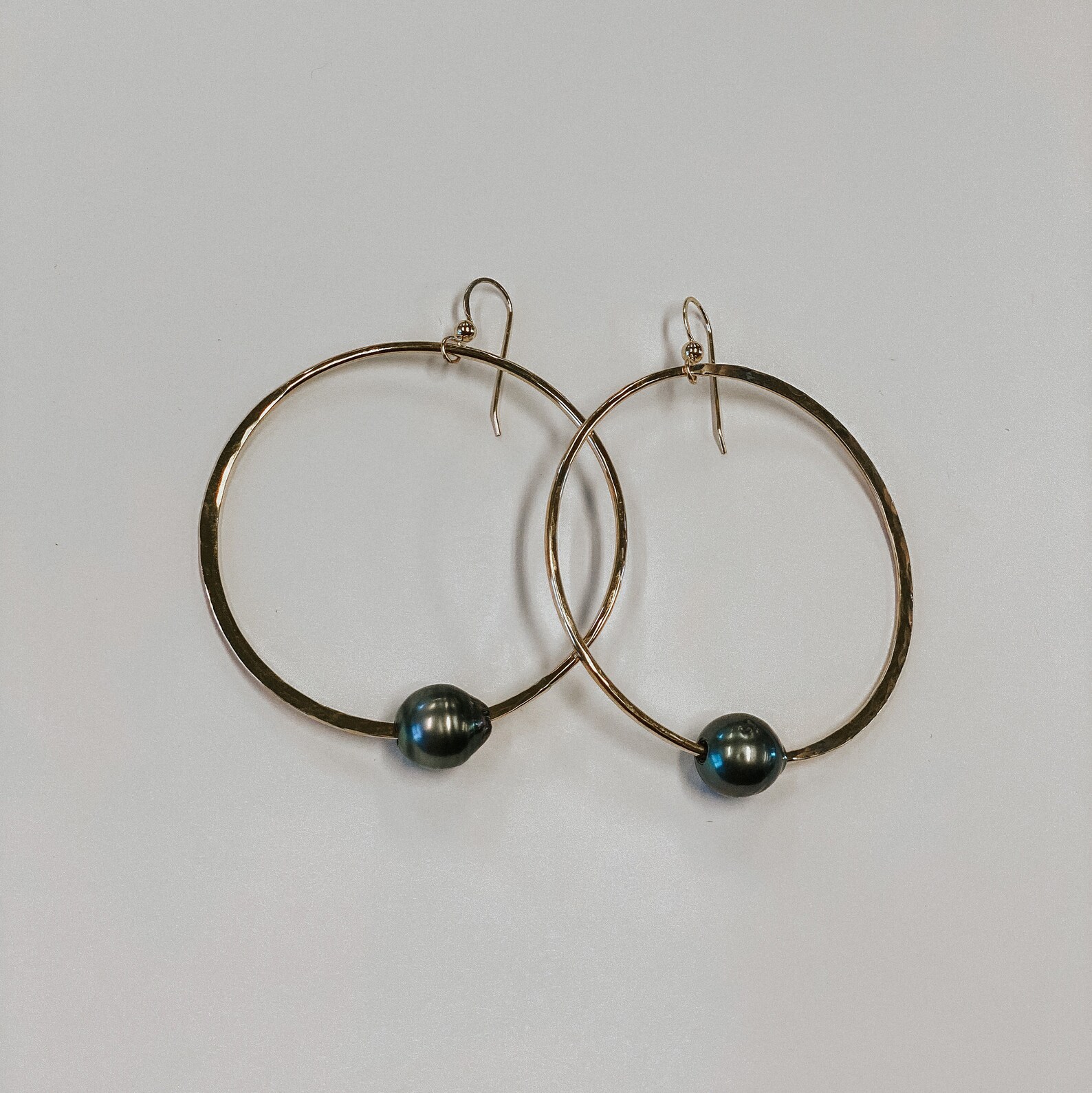 Sparkly Hammered Crescent Moon Hoops Featuring Floating Tahitian Pearls ...
