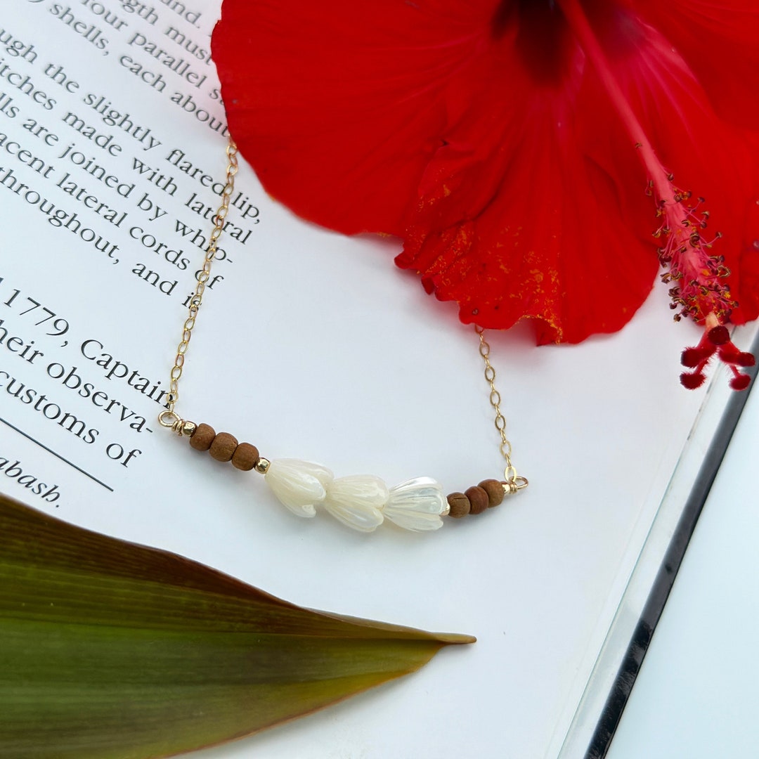 Mother of Pearl Pikake and Sandalwood Necklace in Your Choice of ...