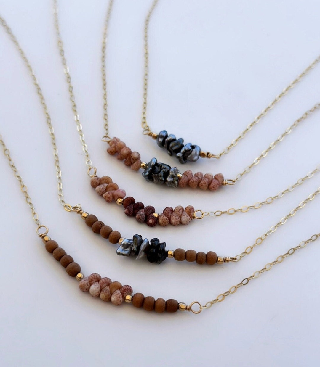 Kahelelani Shells Keshi Tahitian Pearls and Sandalwood Necklaces of ...