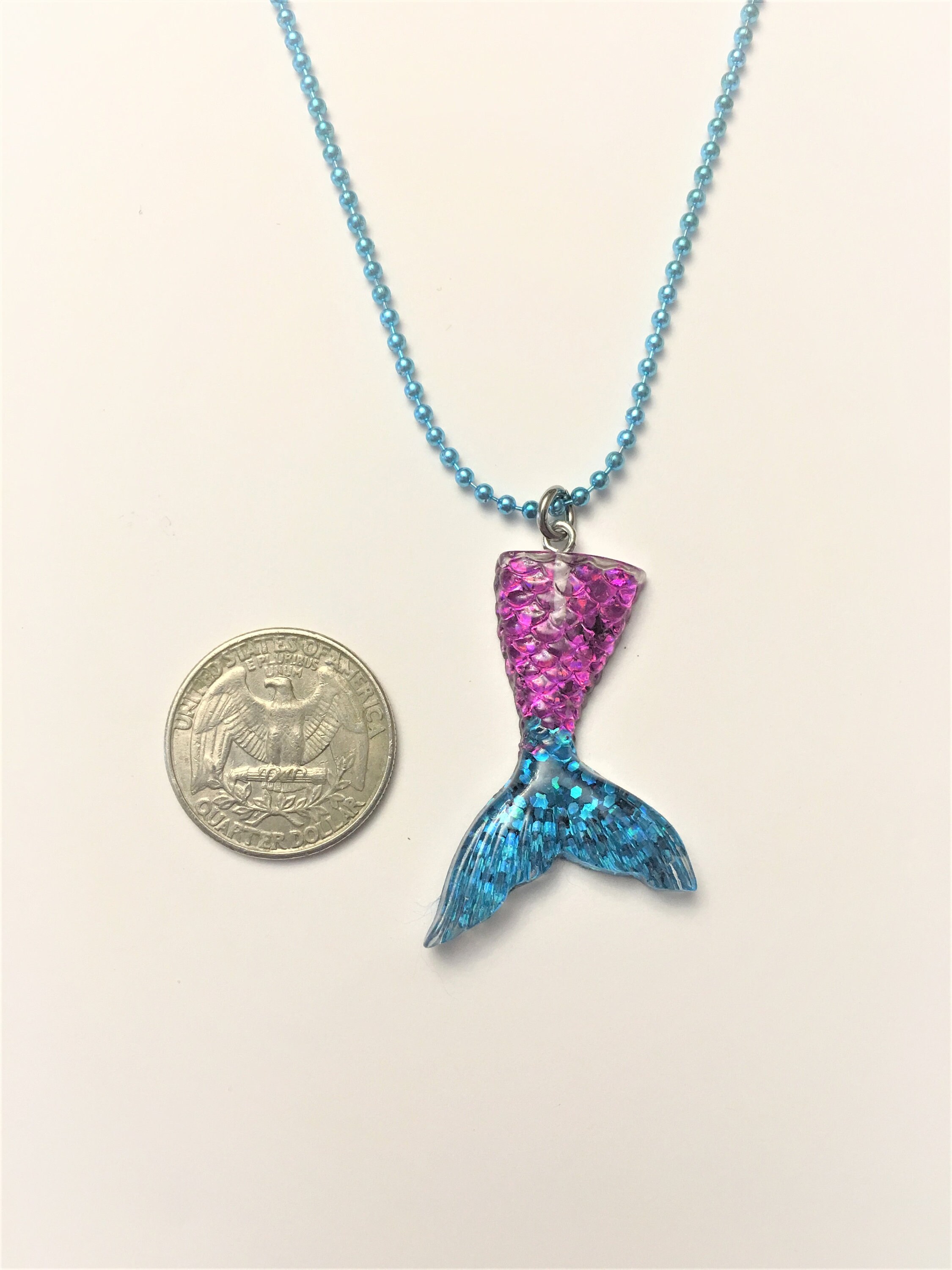 Mermaid Tail Pendant Necklace Aqua Silver Glitter Mermaid - Etsy UK