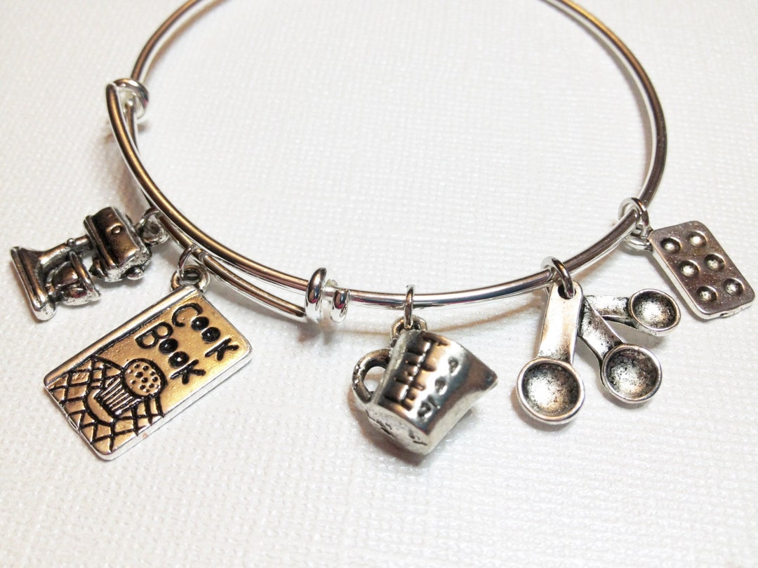 I Love Baking Theme Adjustable Stainless Steel Charm Bangle, Charm ...