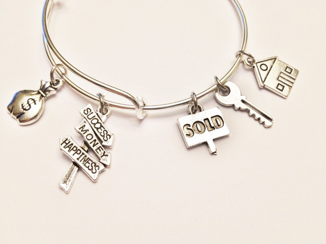 Real Estate Theme Adjustable Silver Bangle, Stainless Steel Bangle ...