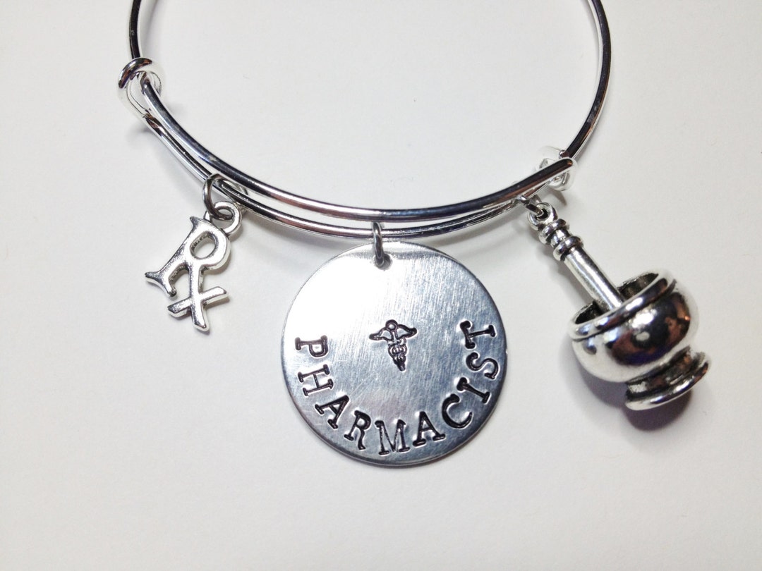 Pharmacist Theme Adjustable Stainless Steel Silver Charm Bangle ...