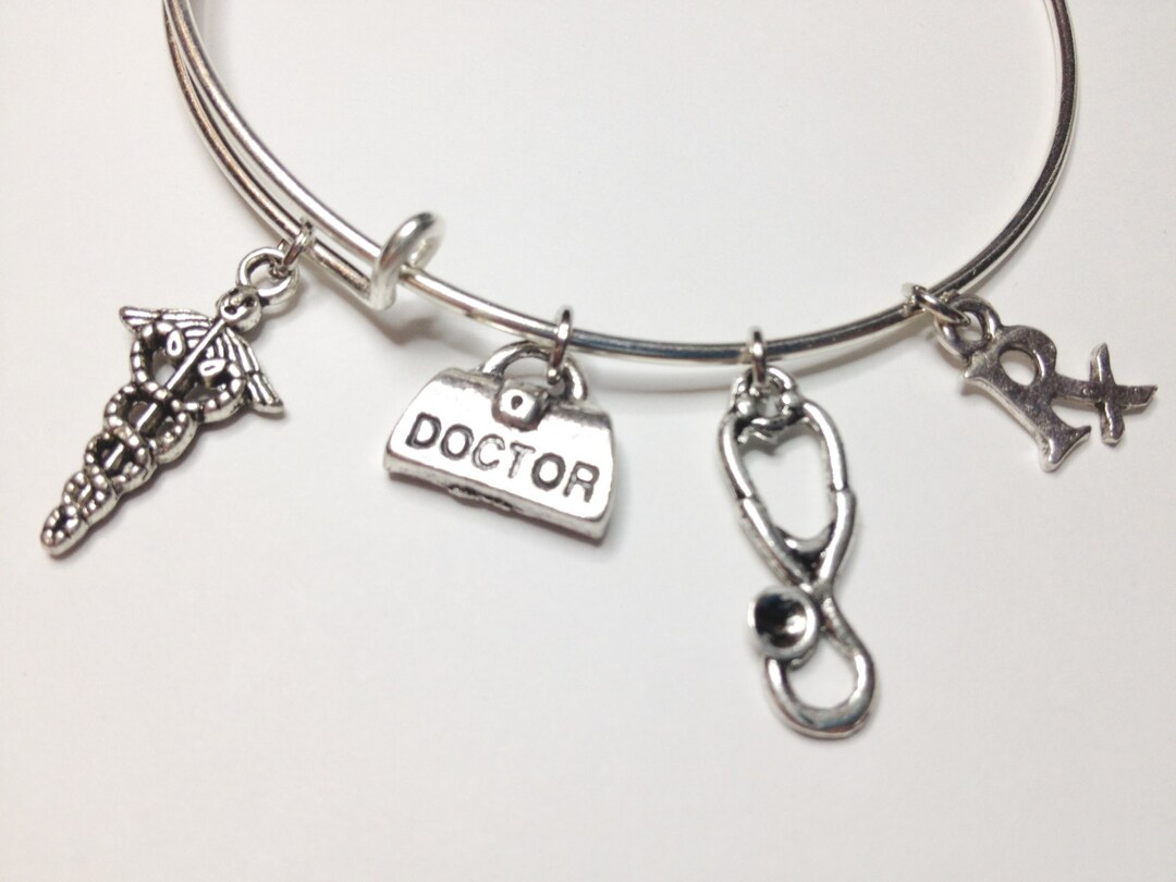 Doctor Theme Adjustable Charm Bangle, Medical Caduceus, Stethoscope ...