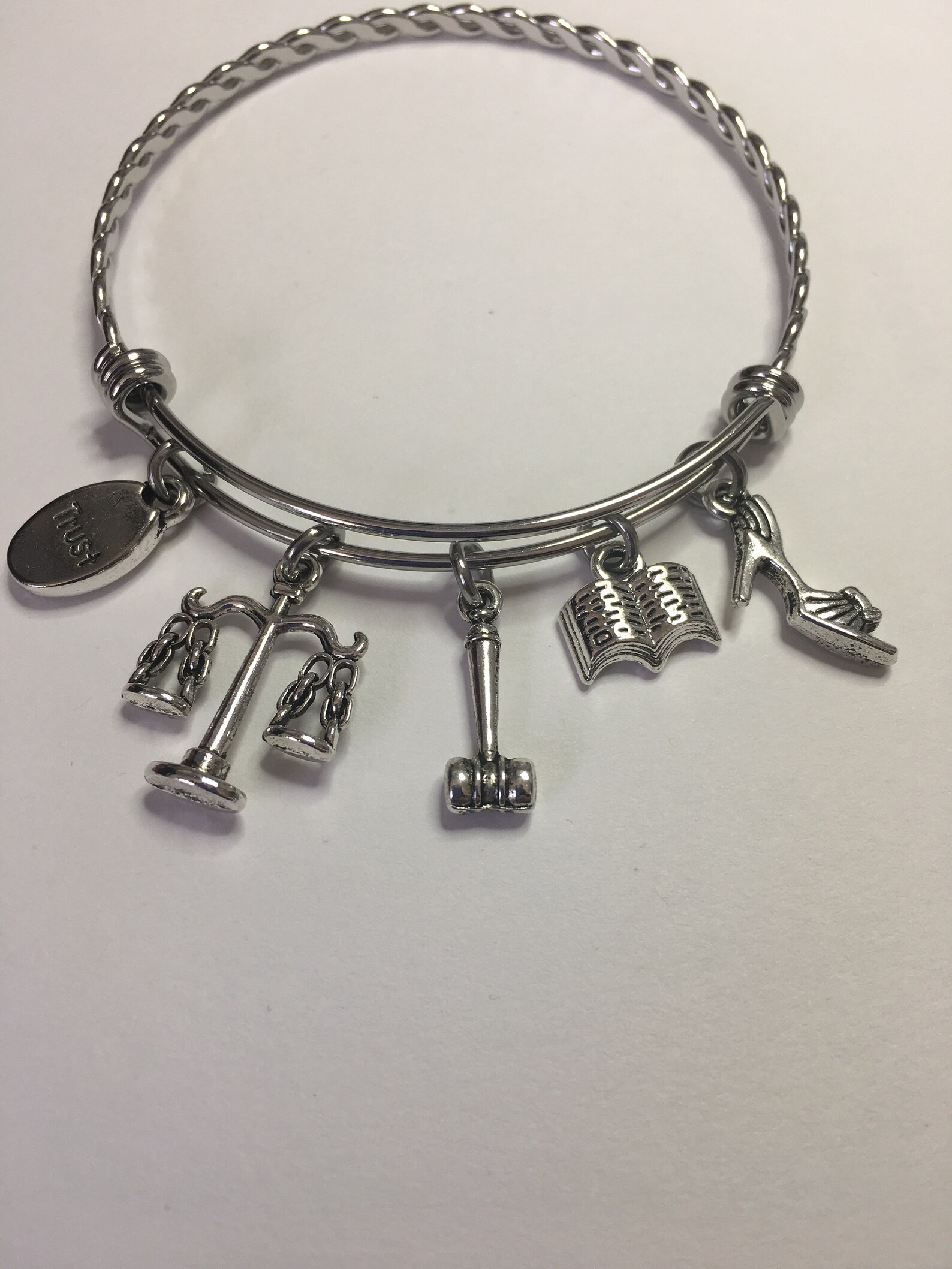 Lawyer Stainless Steel Adjustable Charm Bangle, Women's Charm Bracelet ...