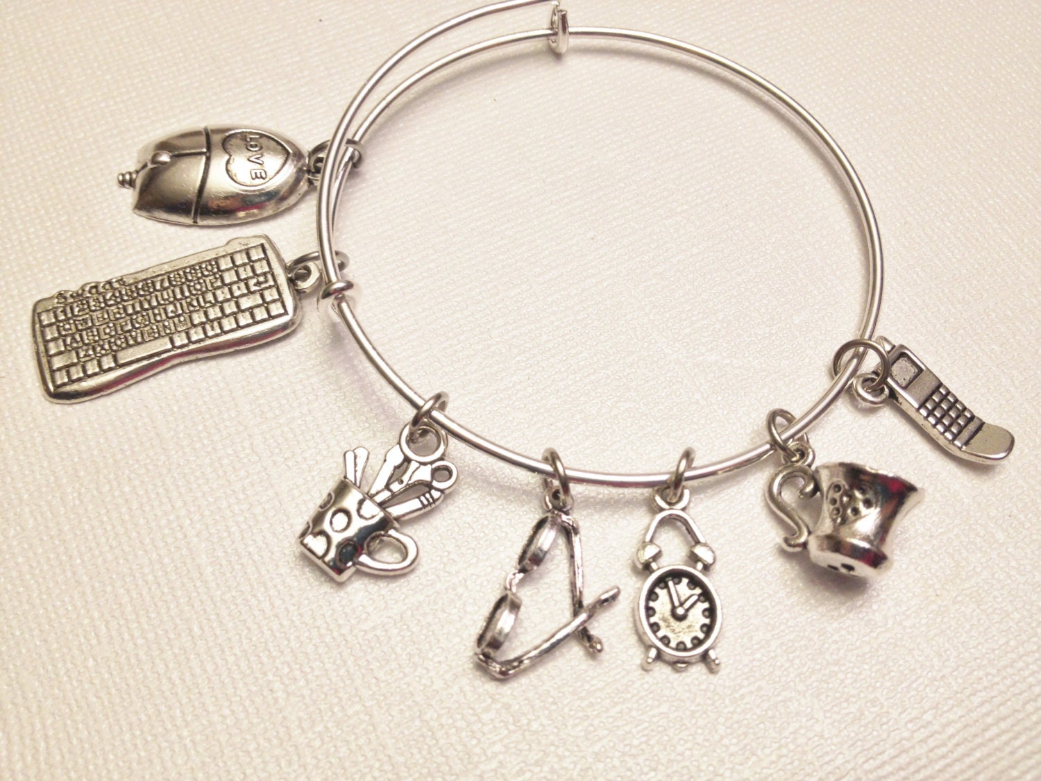 Secretary Theme Adjustable Stainless Steel Bangle | Etsy