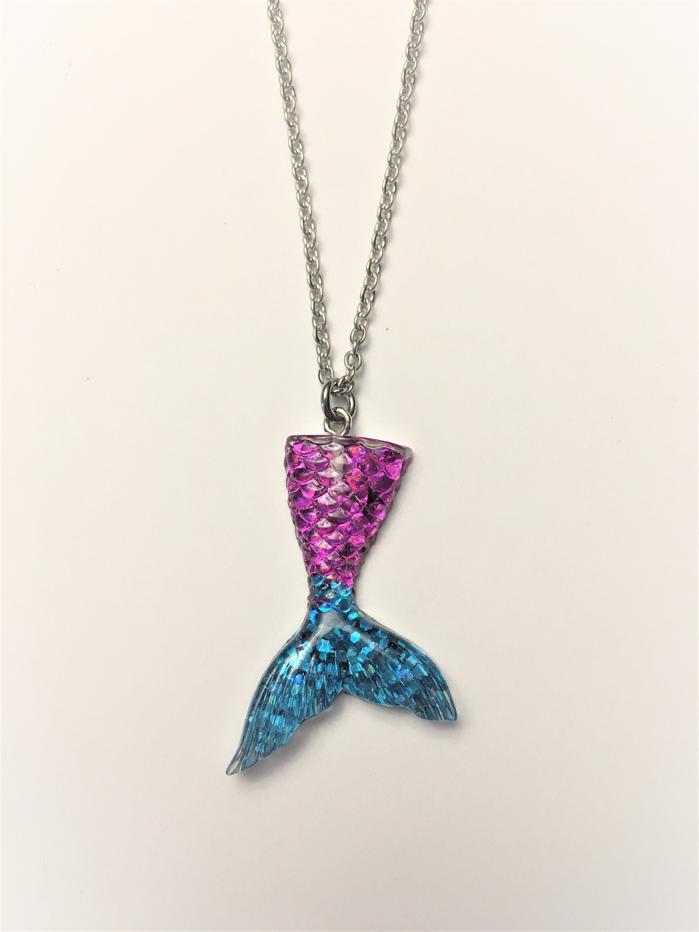 Mermaid Tail Pendant Necklace Aqua Silver Glitter Mermaid - Etsy UK