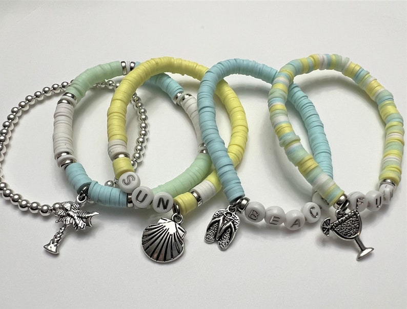 Custom Heishi Stack Summer Beach Charm Bracelets Womens - Etsy