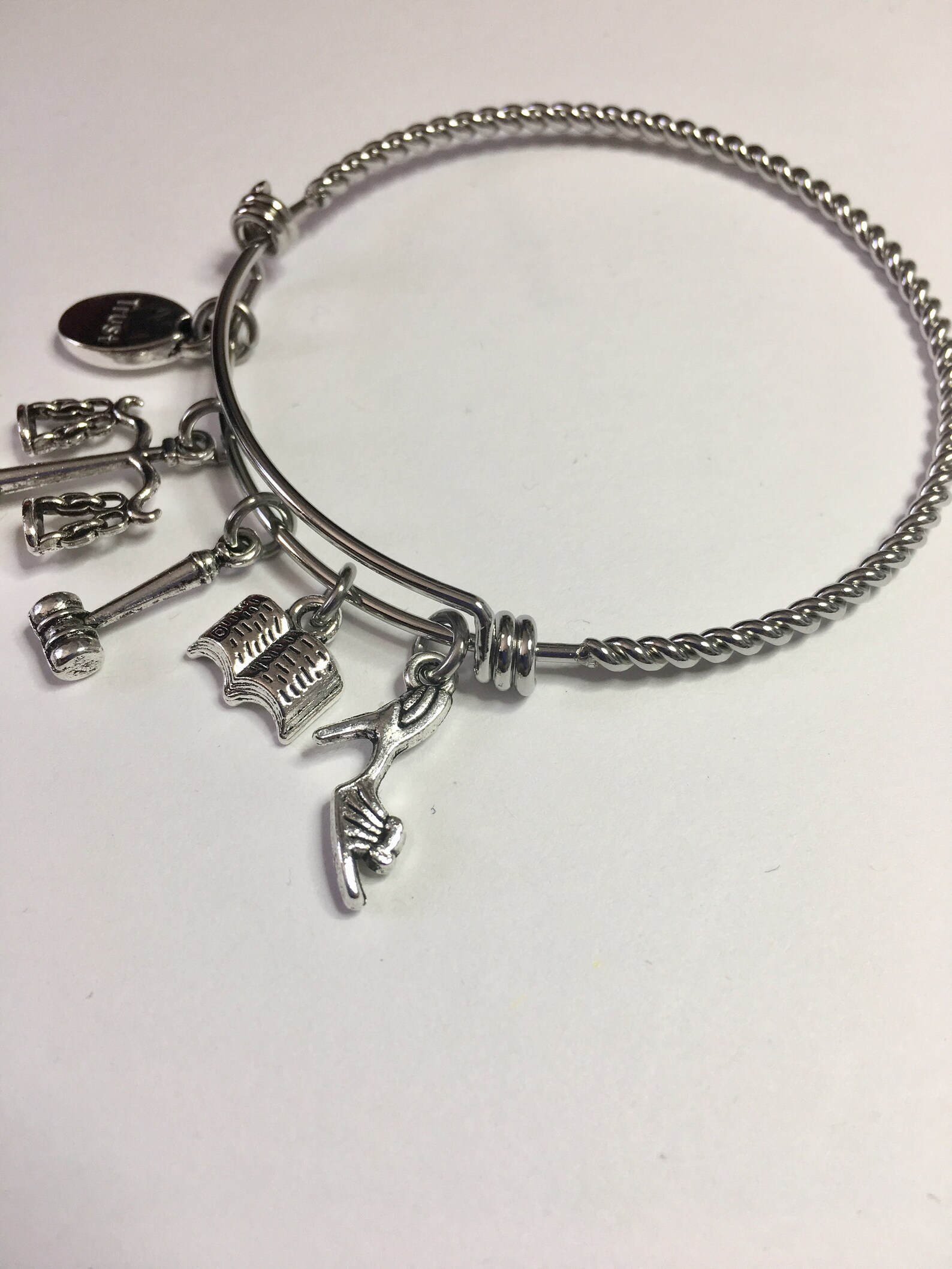Lawyer Stainless Steel Adjustable Charm Bangle, Women's Charm Bracelet ...