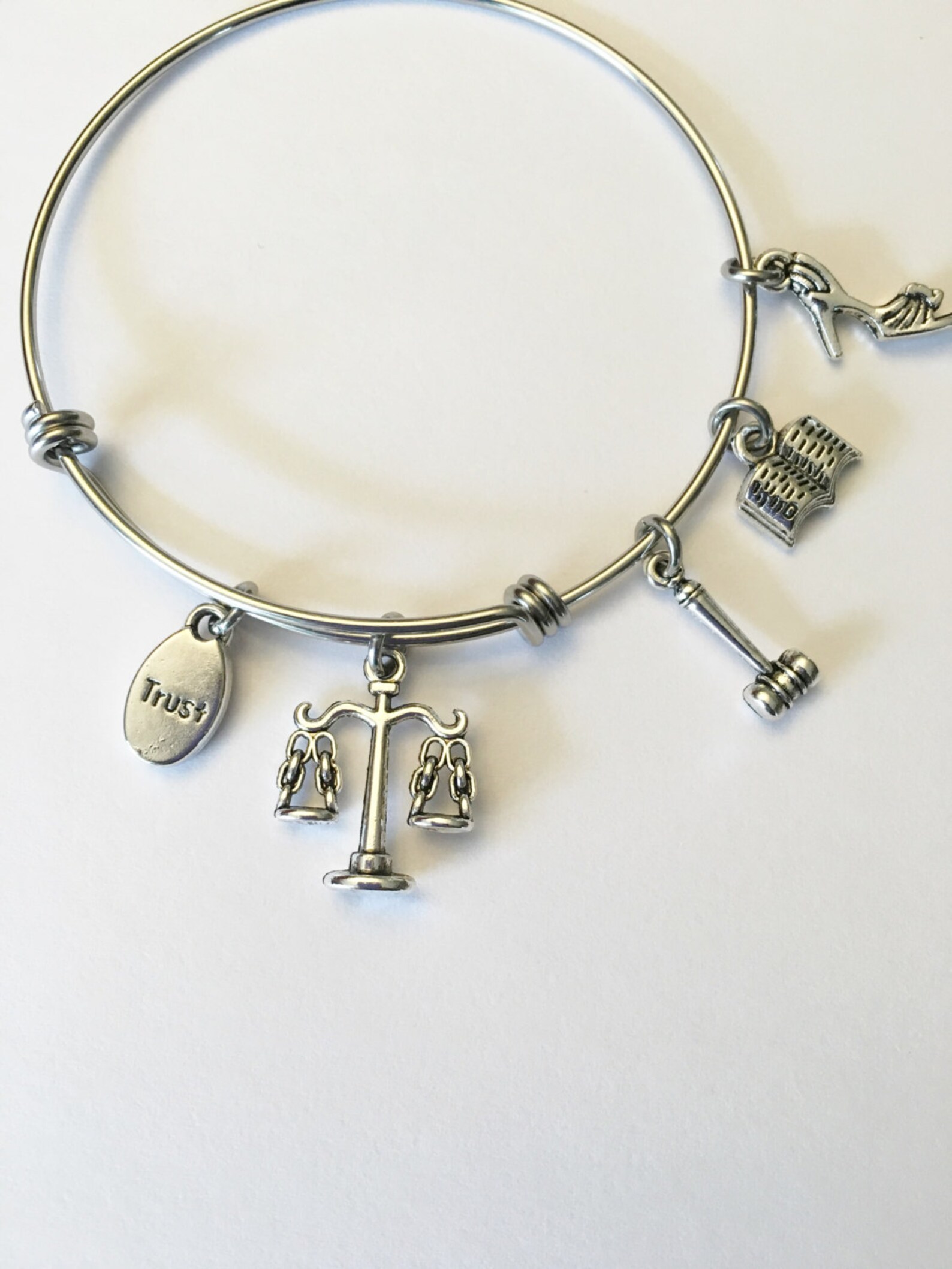 Lawyer Stainless Steel Adjustable Charm Bangle, Women's Charm Bracelet ...