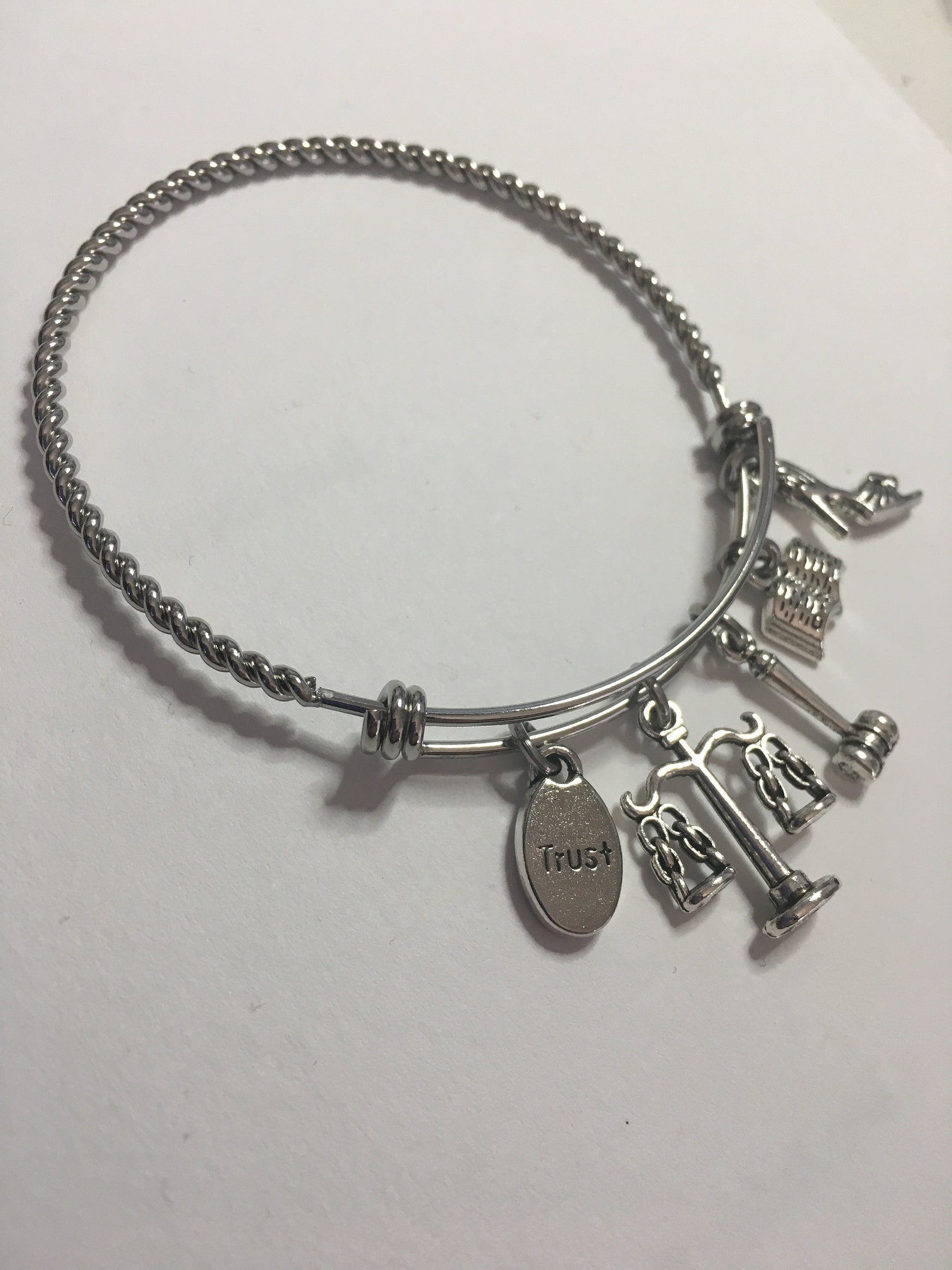 Lawyer Stainless Steel Adjustable Charm Bangle, Women's Charm Bracelet ...