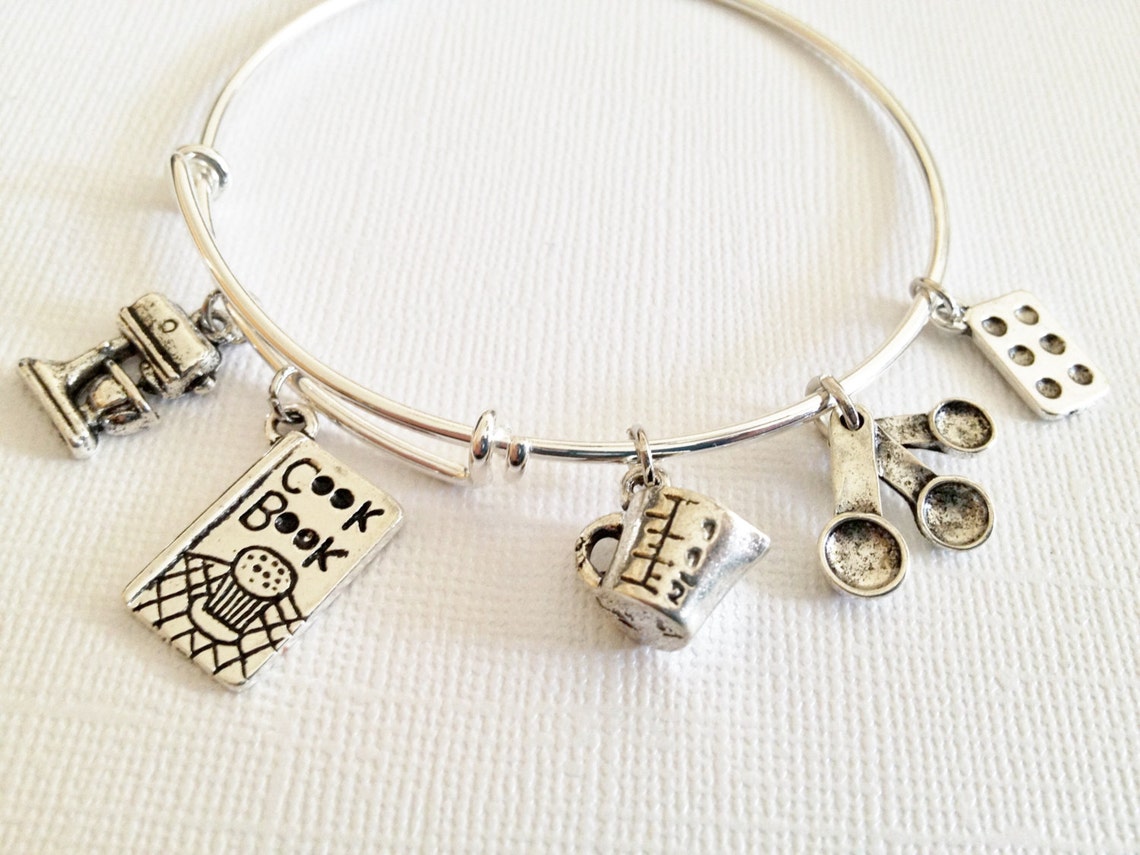 I Love Baking Theme Adjustable Stainless Steel Charm Bangle, Charm ...