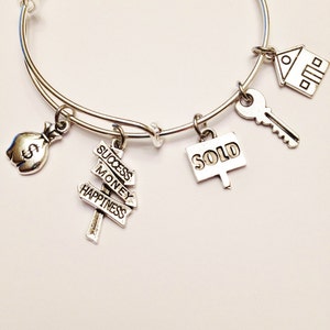 Real Estate Theme Adjustable Silver Bangle, Stainless Steel Bangle ...