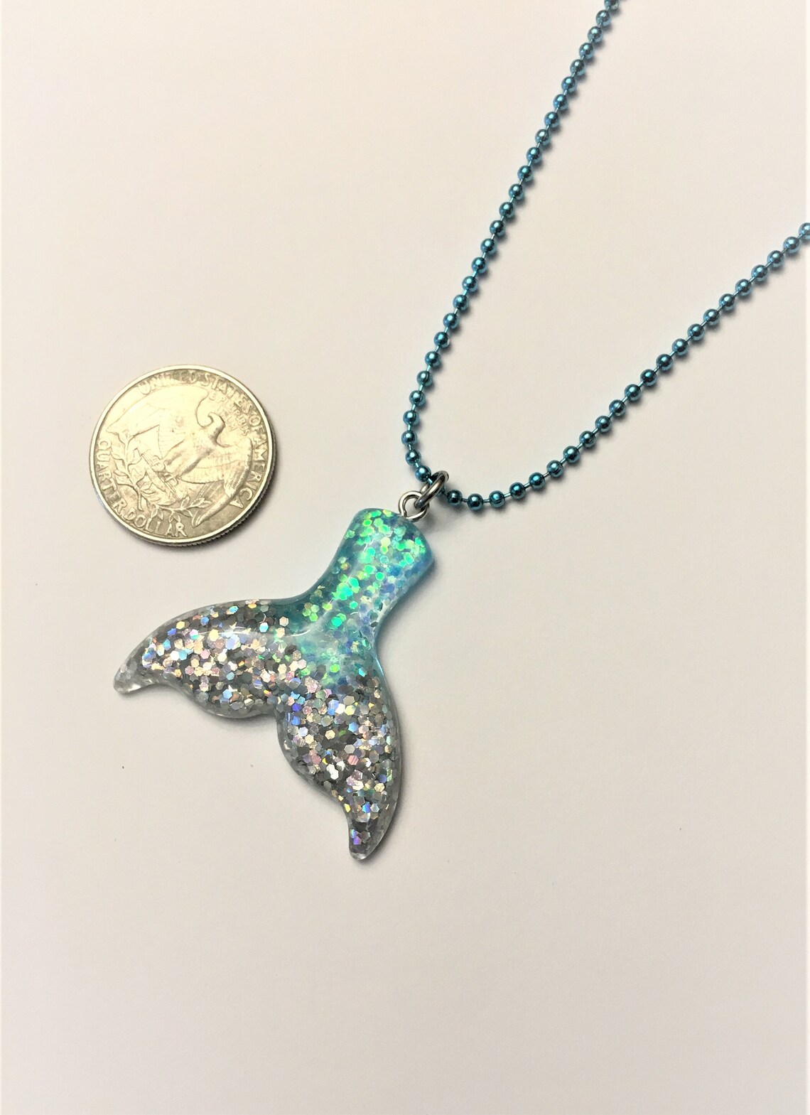 Mermaid Tail Pendant Necklace Aqua Silver Glitter Mermaid - Etsy UK